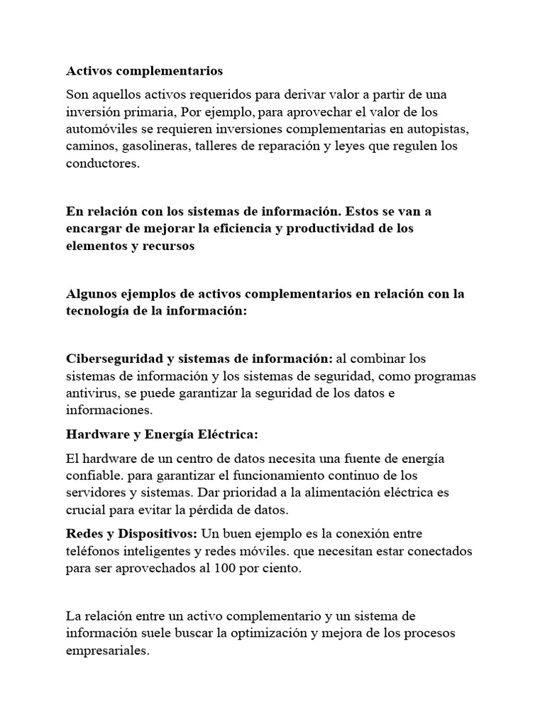 Activos complementarios ejemplos | PDF