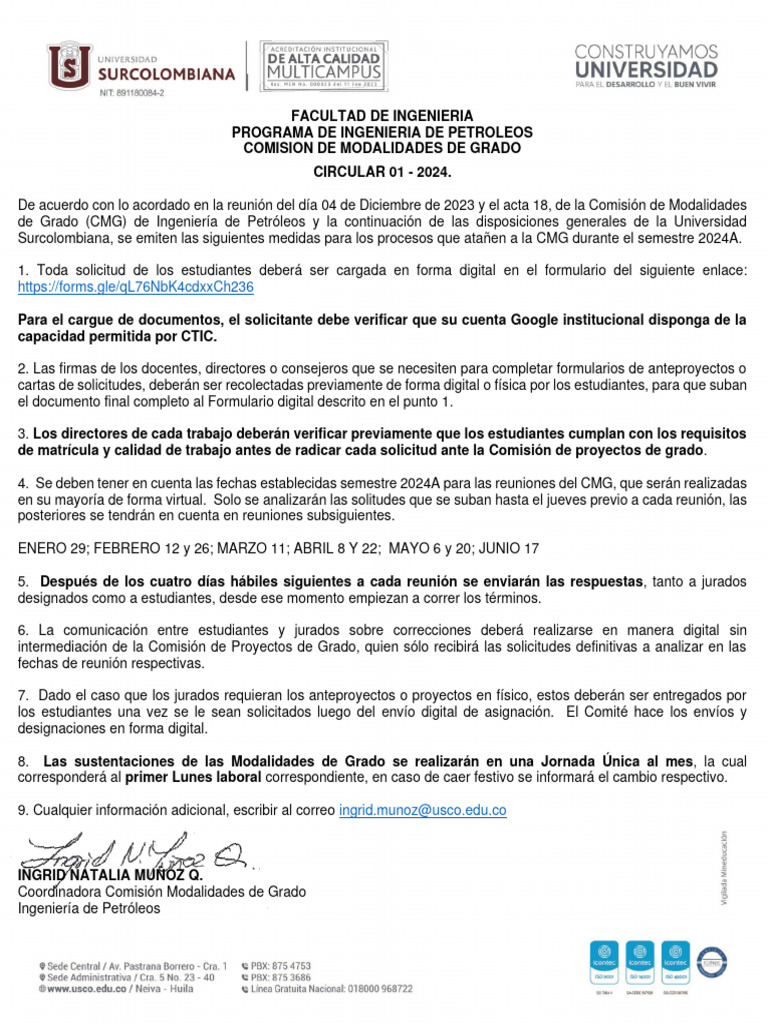 Circular 01 - 2024 | PDF