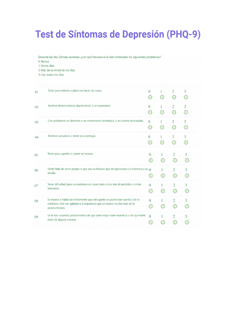 Test de Síntomas de Depresión (PHQ-9) | PDF