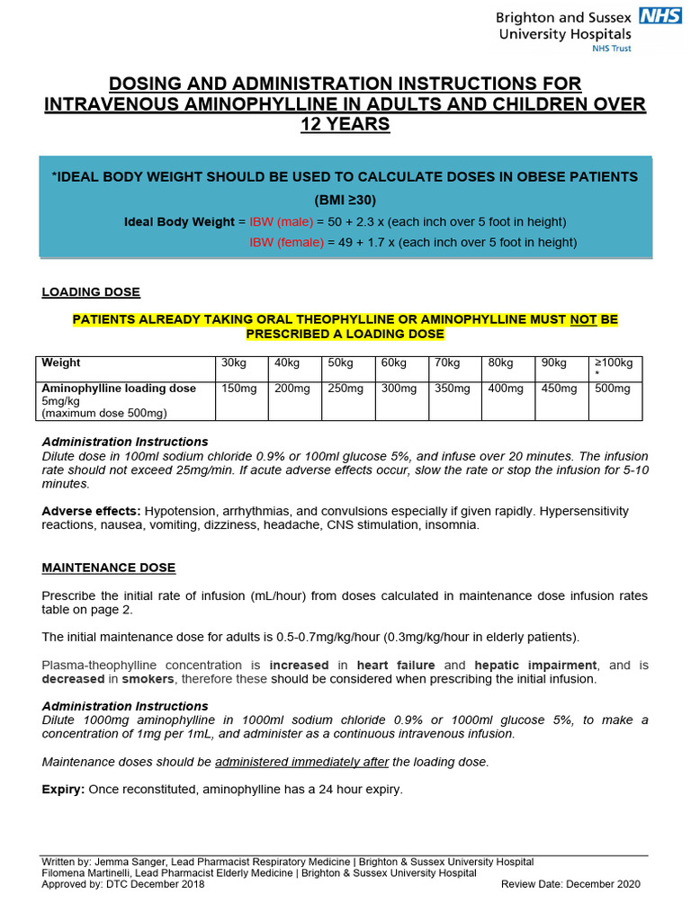 Aminophylline Guideline | PDF | Intravenous Therapy | Dose (Biochemistry)