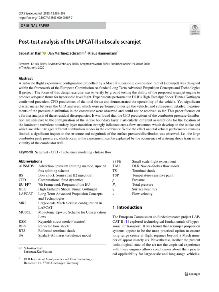Post Test Analysis of The LAPCAT II Subscale Scramjet: Sebastian Karl ...