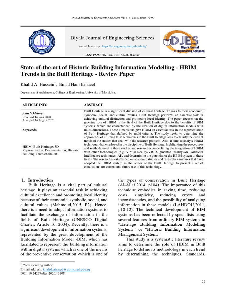 State-Of-The-Art of Historic Building Information Modelling - HBIM Trends in The Built Heritage ...