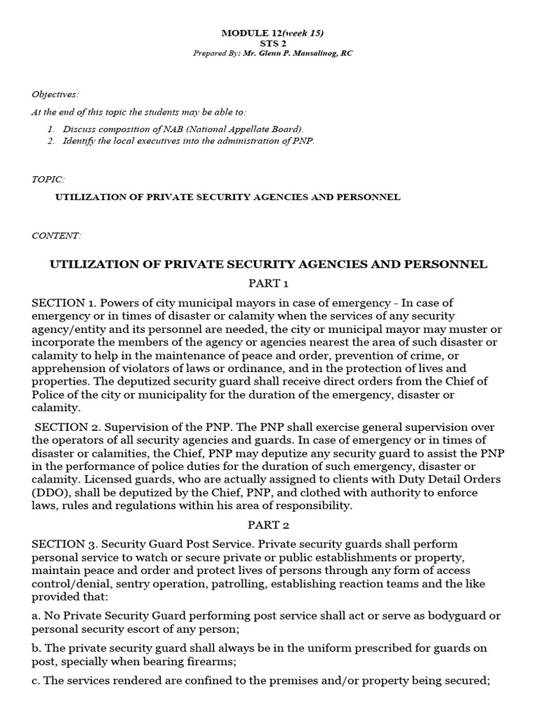 Module 12 | PDF | Security Guard | Bodyguard
