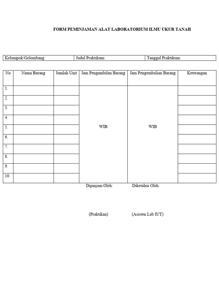 File Form Peminjaman Alat Laboratorium Ilmu Ukur Tanah | PDF