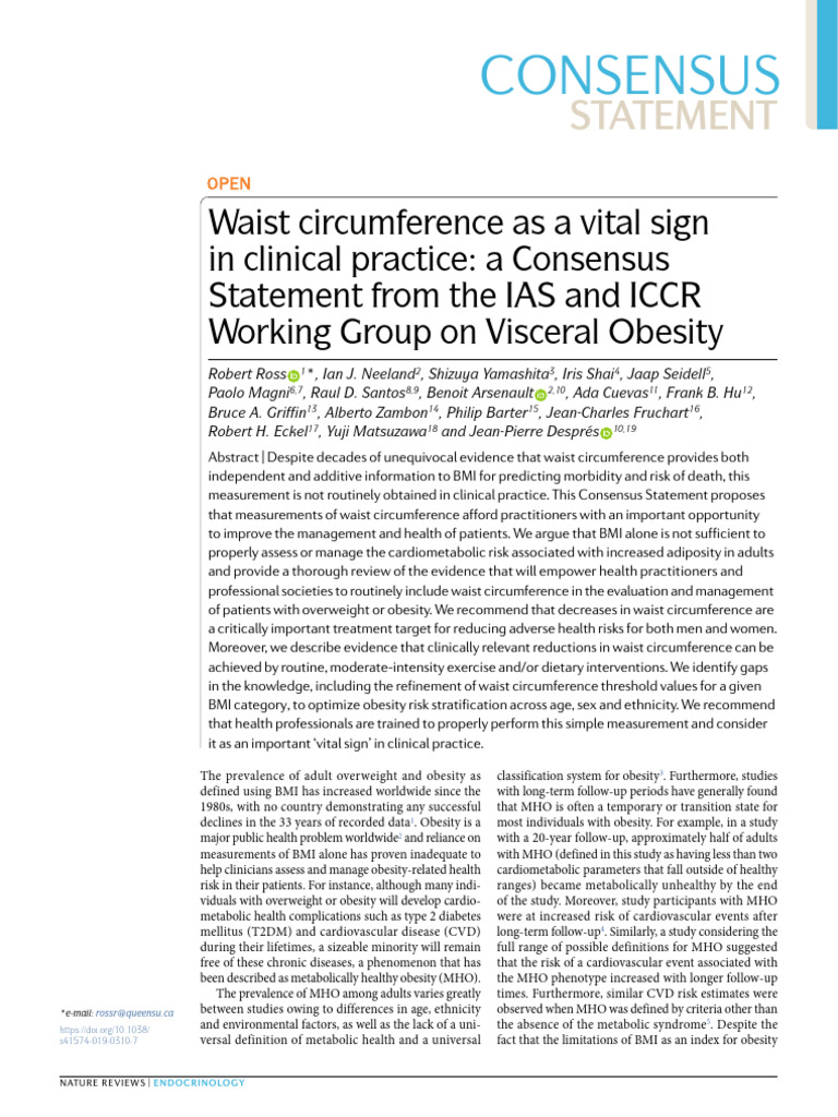 Waist Circumference as a Vital Sign --In Clinical Practice- A Consensus --Statement From the IAS ...