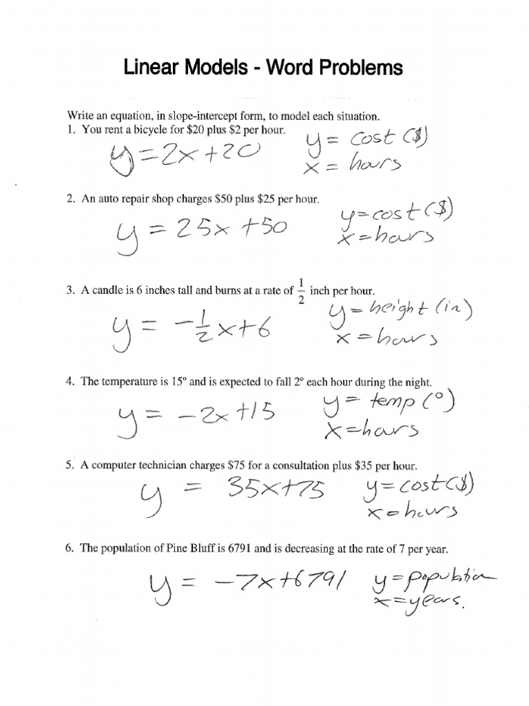 Linearmodelswordproblemsolutions | PDF