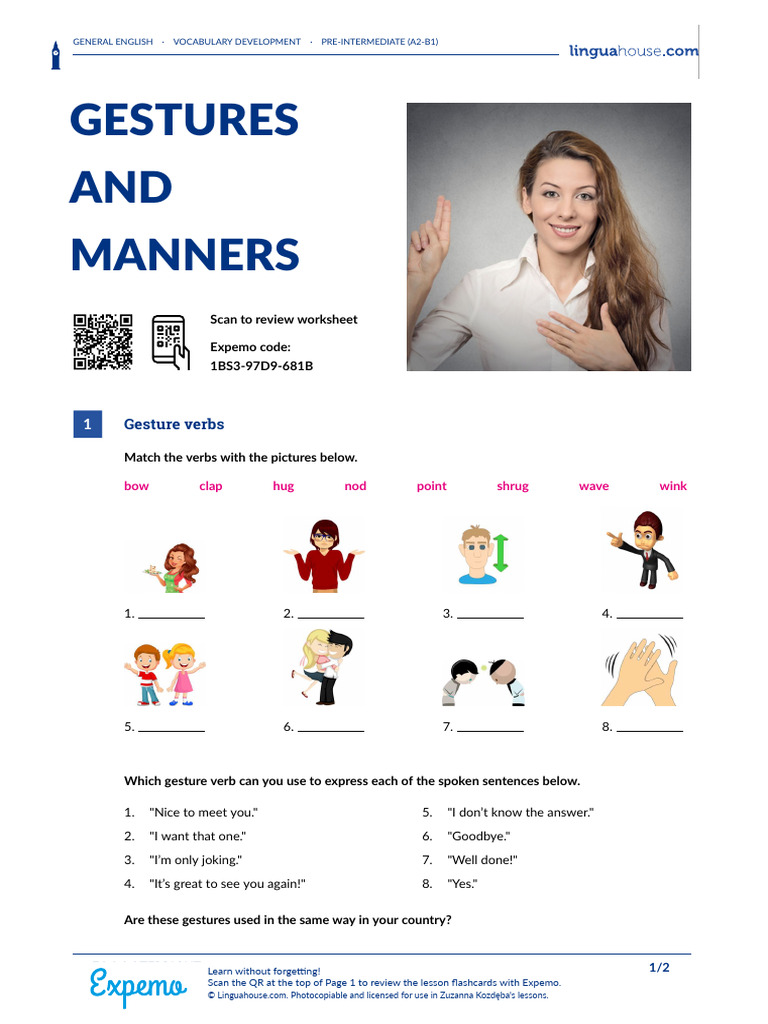 Gestures and Manners British English Student | Download Free PDF ...