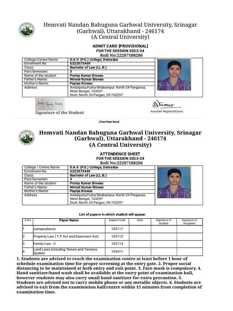3rd Semester Admit Card | PDF | Justice | Crime & Violence