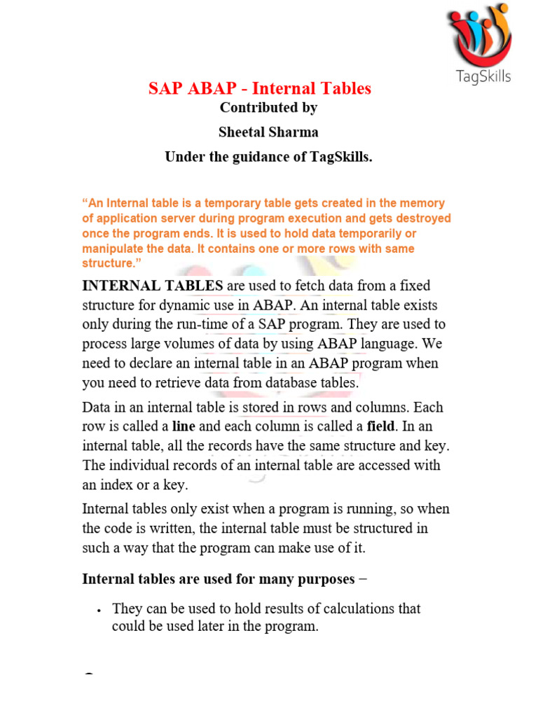 Internal Tables in SAP ABAP | PDF