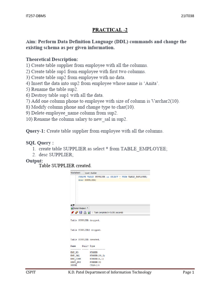 21it038 - DBMS - Practical 2-1 | PDF | Sql | Computer Data