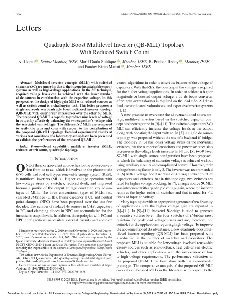 34 Quadruple Boost Multilevel Inverter QB-MLI Topology With Reduced ...