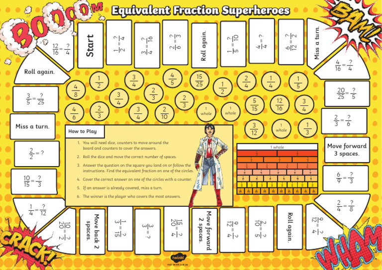 Equivalent Fractions Superheroes Board Game English | PDF | Gaming