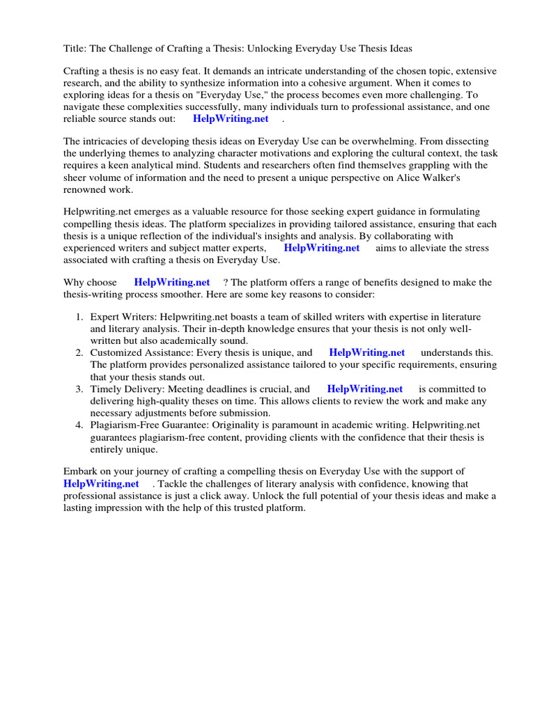 Everyday Use Thesis Ideas | PDF | Thesis | Expert