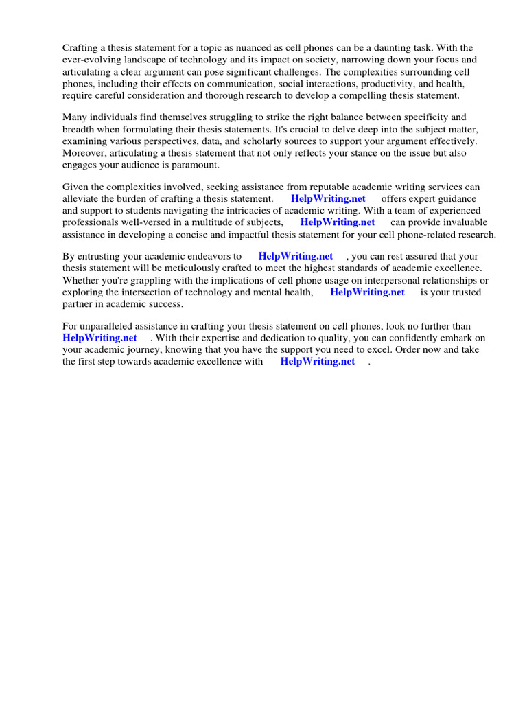 Thesis Statement Examples For Cell Phones | PDF | Mobile Phones | Telephone