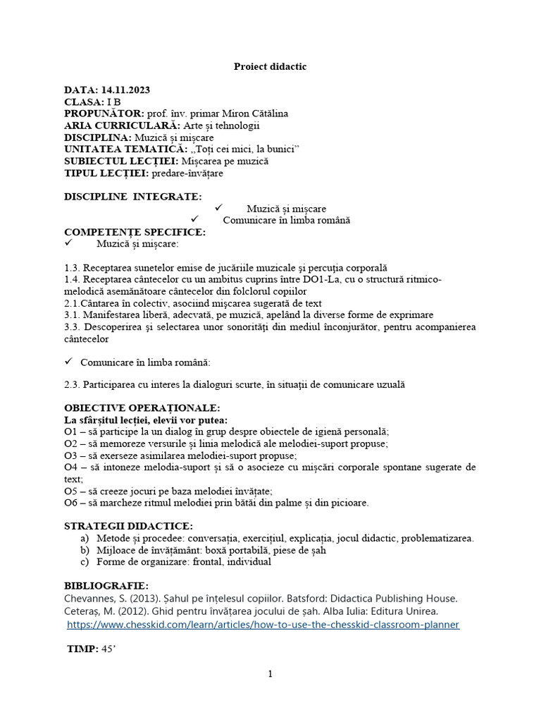 Proiect de Lectie Miron Catalina | PDF