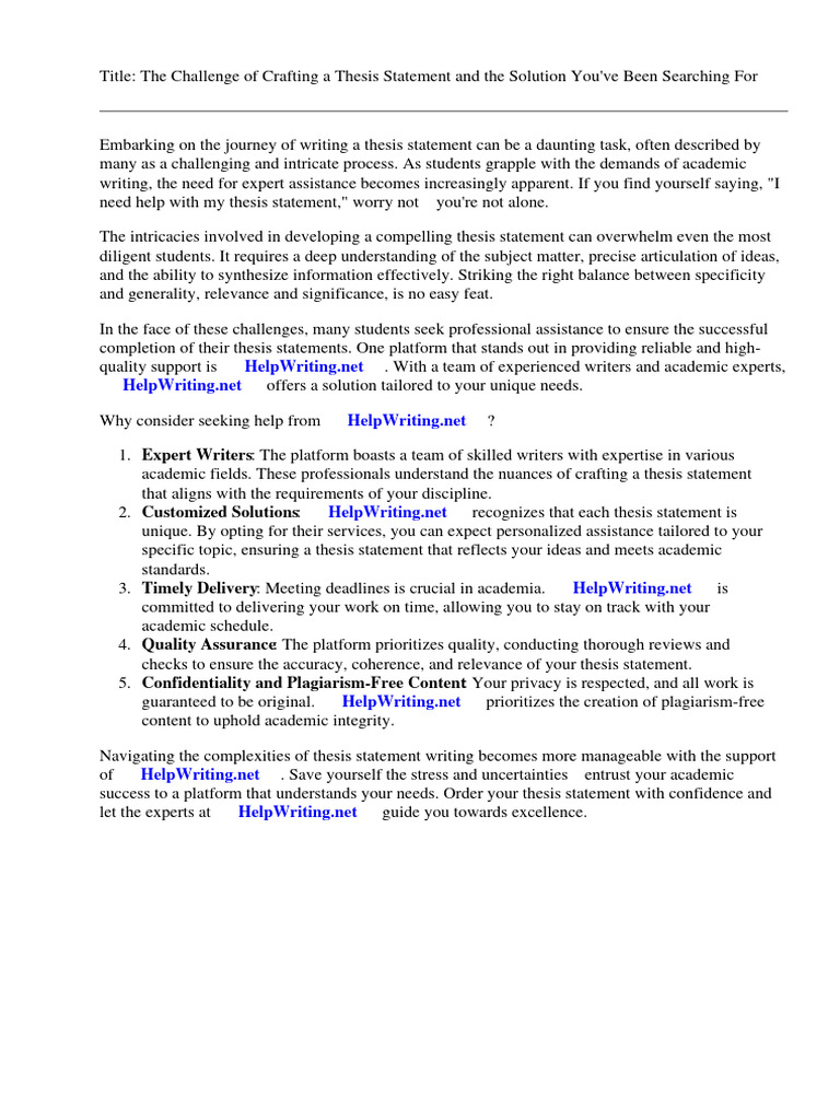 I Need Help With My Thesis Statement | PDF | Career & Growth