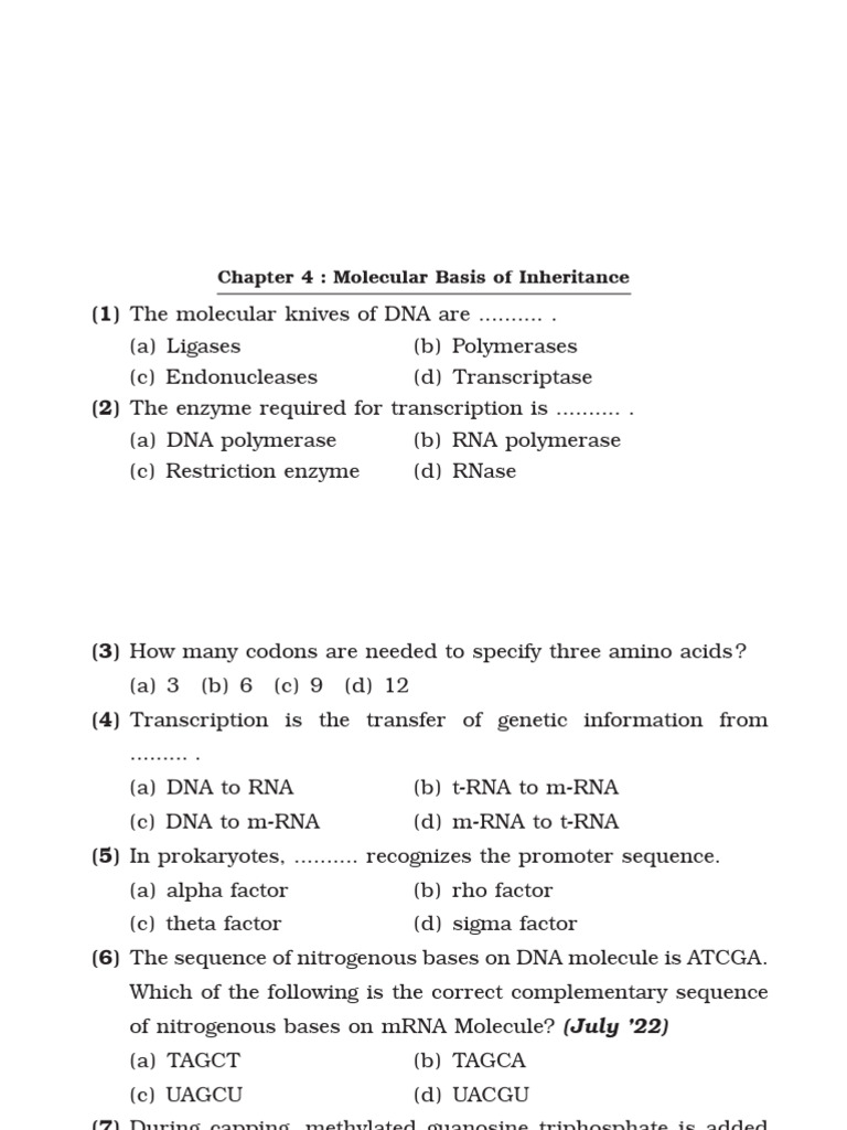 Molecular Basis of Inheritance | PDF | Operon | Dna Molecular Basis of Inheritance | PDF | Operon | Dna