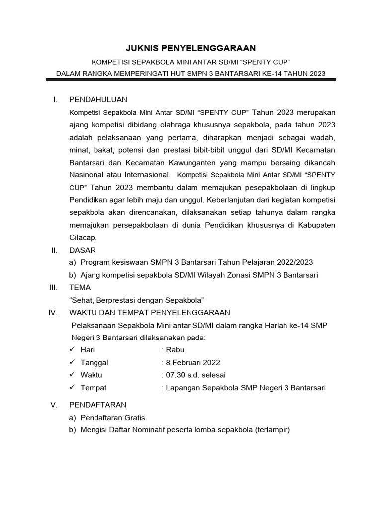 Juknis Pertandingan Sepak Bola Mini - SMPN 3 Bantarsari | PDF