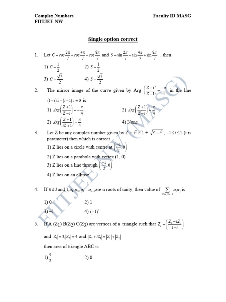 ASG Sir Complex (Moderate) | PDF | Complex Number | Mathematical Analysis
