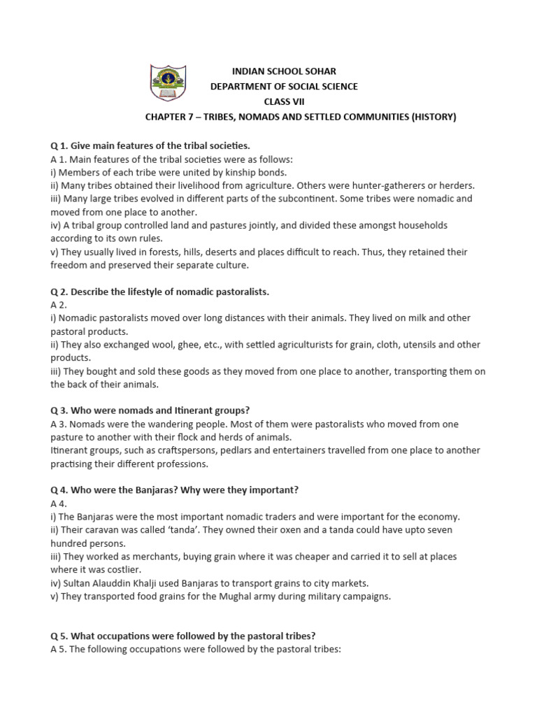 Worksheet - Tribes, Nomads and Settled Communities | PDF | Nomad ...