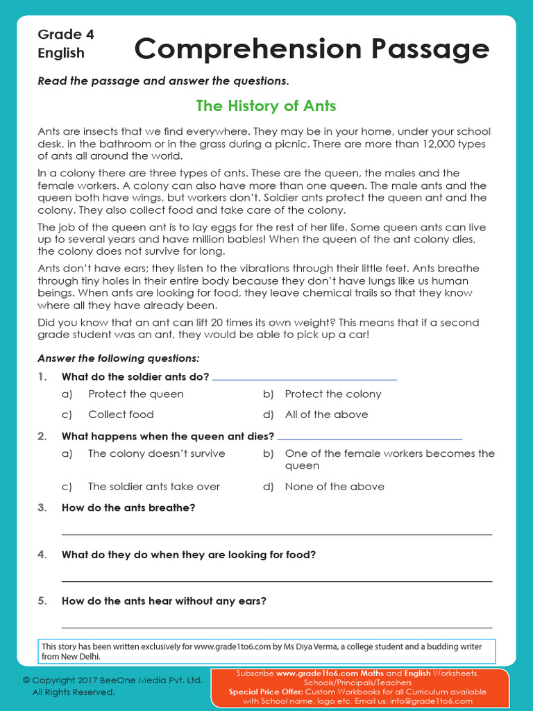 Comprehension Passage - History of Ants | PDF | Ant | Myrmecology