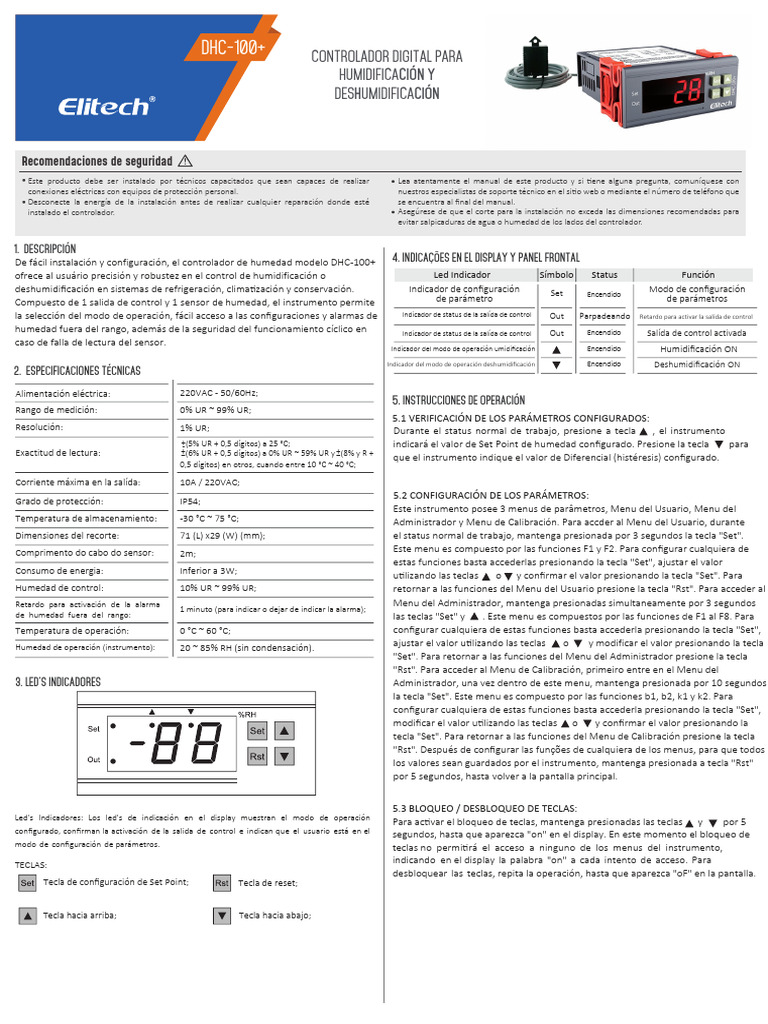 Manual DHC-100+: Controlador de Humedad | PDF | Sensor