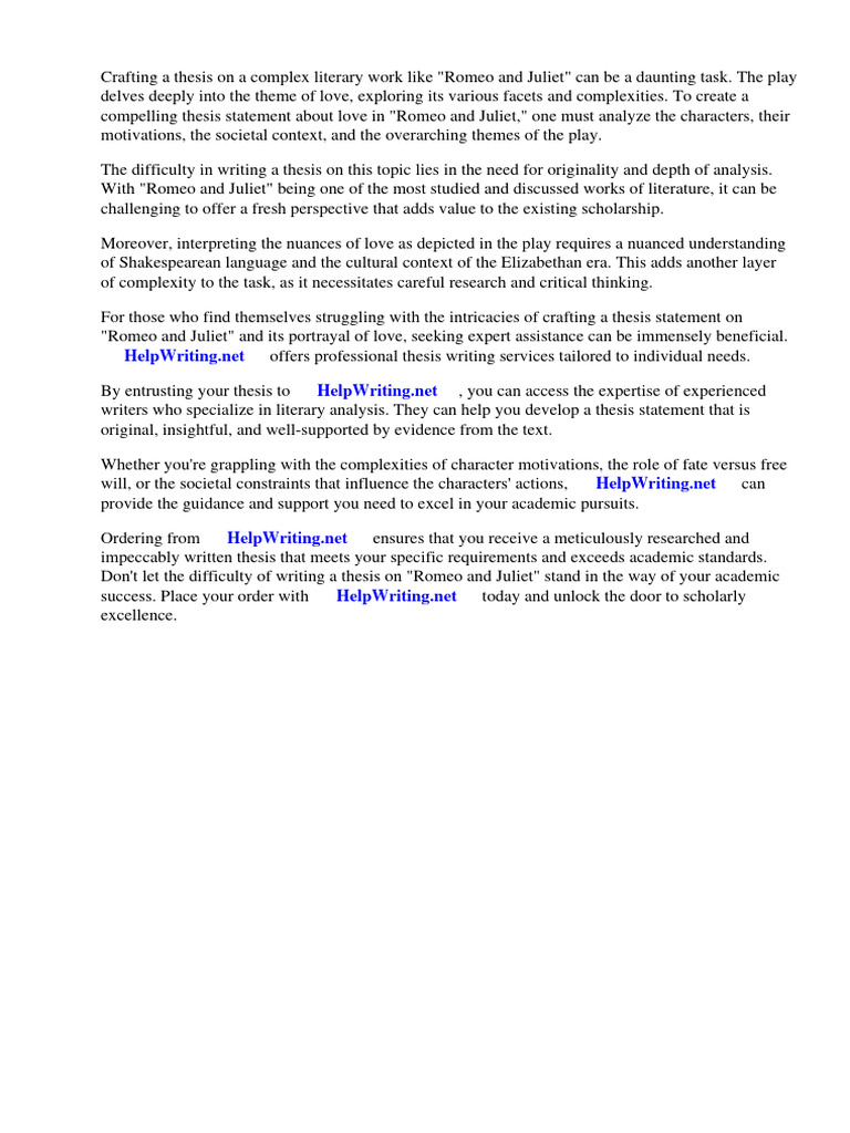 Romeo and Juliet Thesis Statements About Love | PDF | Characters In ...