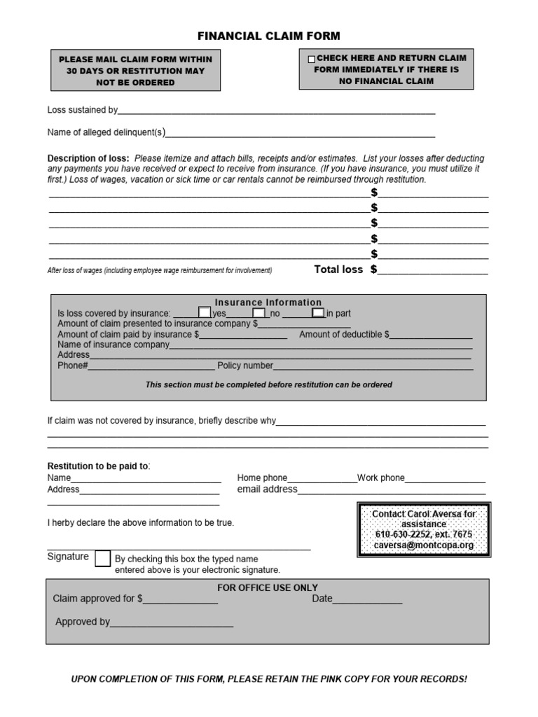 Financial Claim Form Revised 2019 Form | PDF
