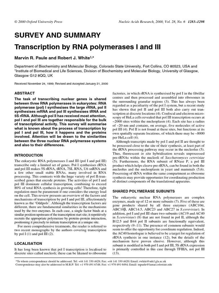 Transcription by RNA Polymerases I and III | PDF | Promoter (Genetics ...