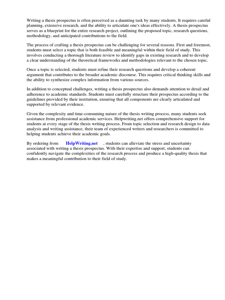 What Does A Thesis Prospectus Look Like | PDF