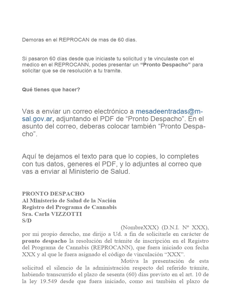 Pronto Despacho en REPROCANN | PDF