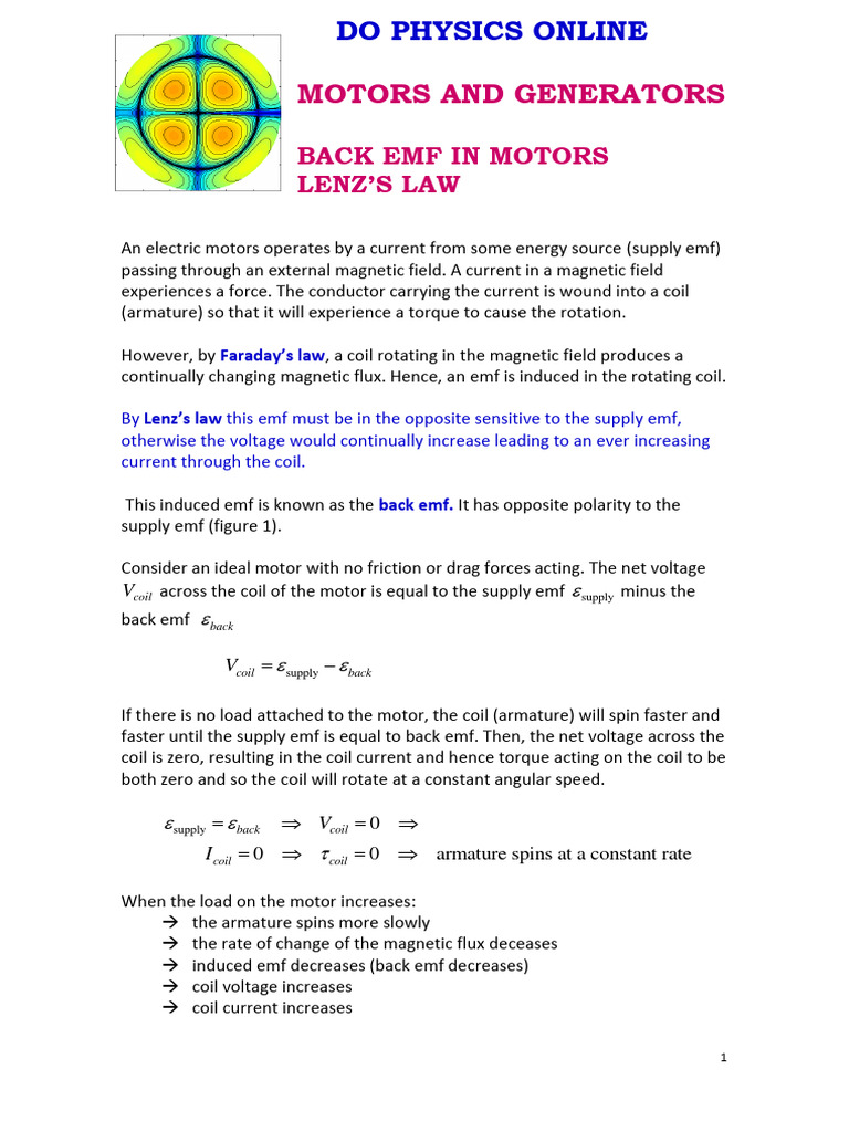 Motors and Generators: Back Emf in Motors Lenz'S Law | PDF | Electric ...