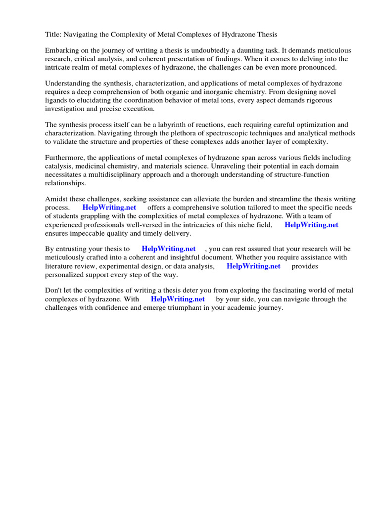 Metal Complexes of Hydrazone Thesis | PDF | Coordination Complex | Ligand