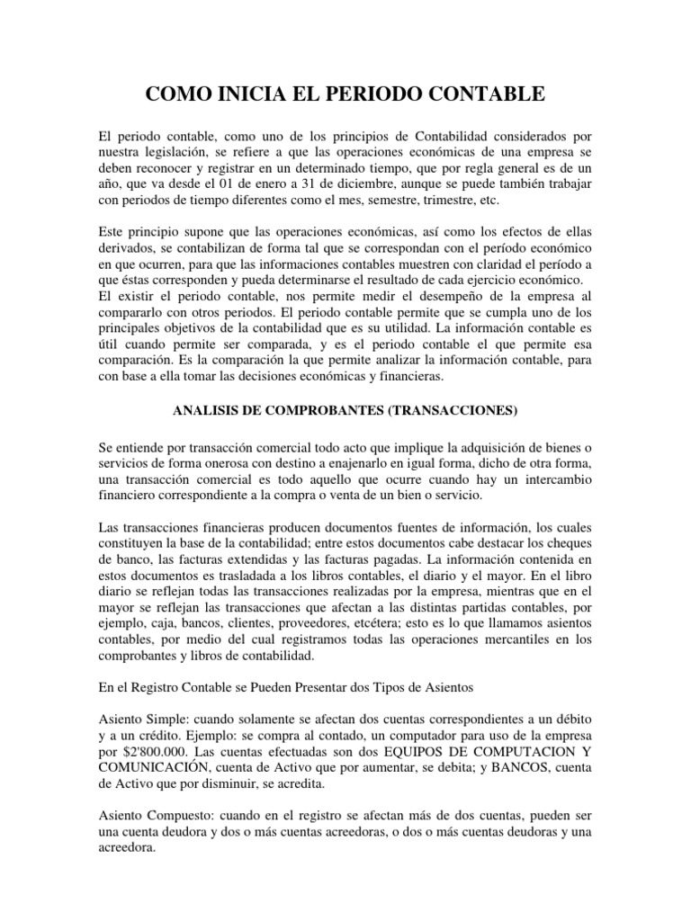 Inicio y Registro del Período Contable | PDF | Estado financiero ...