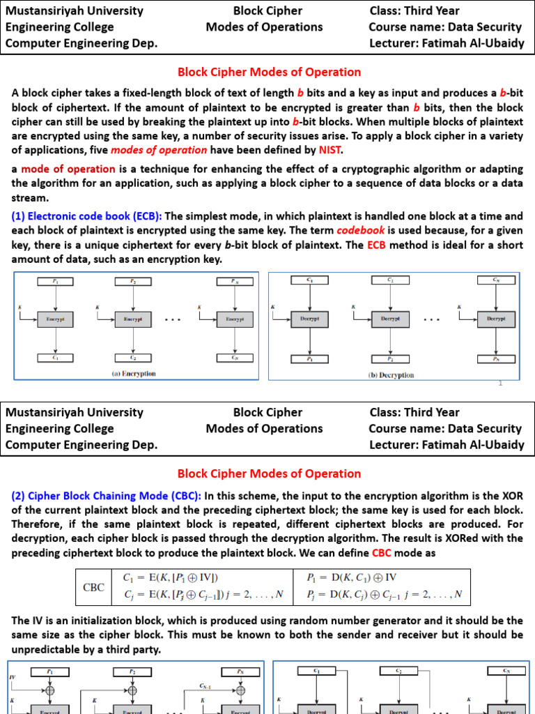 Block Cipher Modes Of Operation Pdf Encryption Cryptography