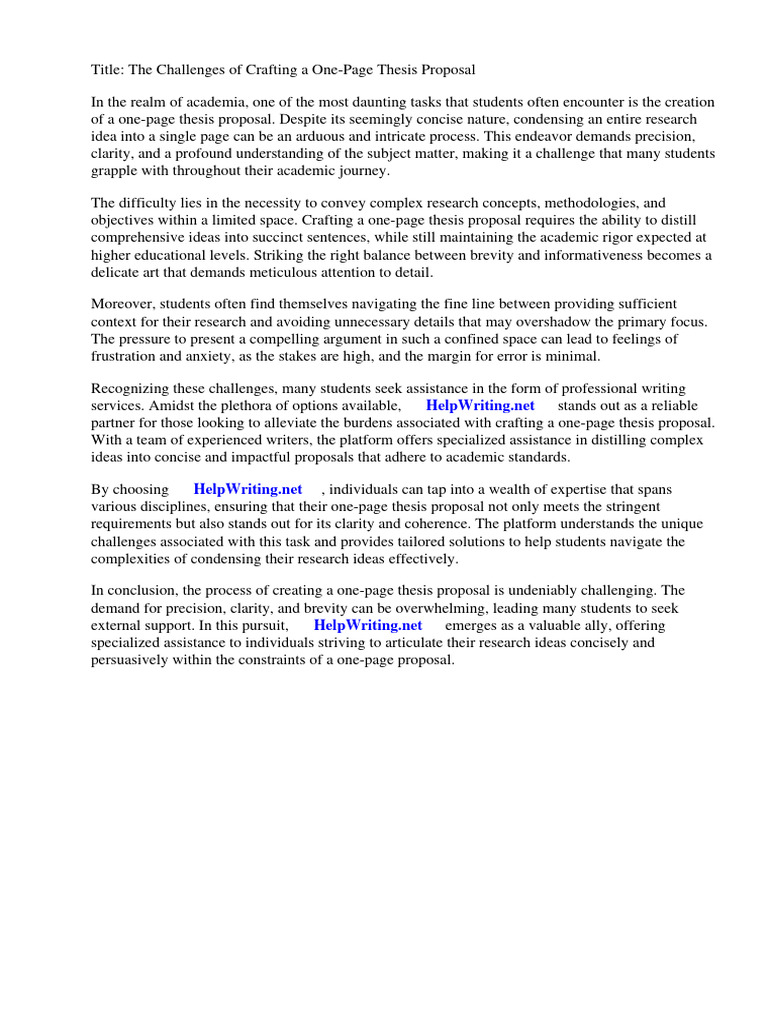 One Page Thesis Proposal | PDF