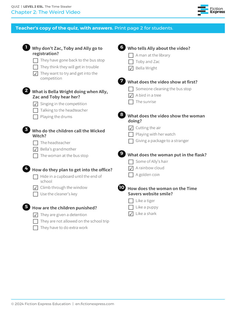 Quiz The Time Stealer Chapter 2 Esl | PDF