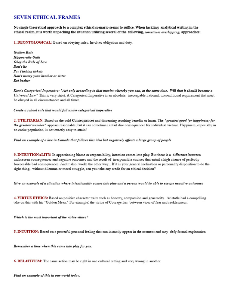 7 Ethical Frames | PDF | Applied Philosophy | Ethical Principles