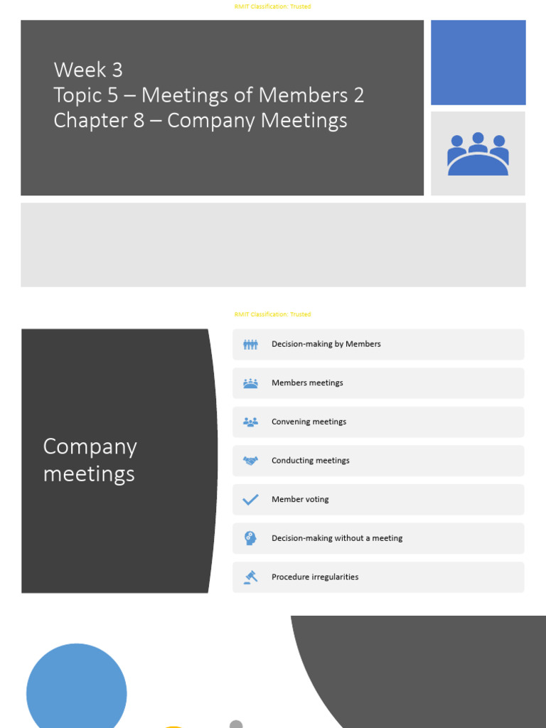 Week 3 Topic 5 - Meetings of Members 2 Chapter 8 - Company Meetings | PDF | Proxy Voting | Board ...
