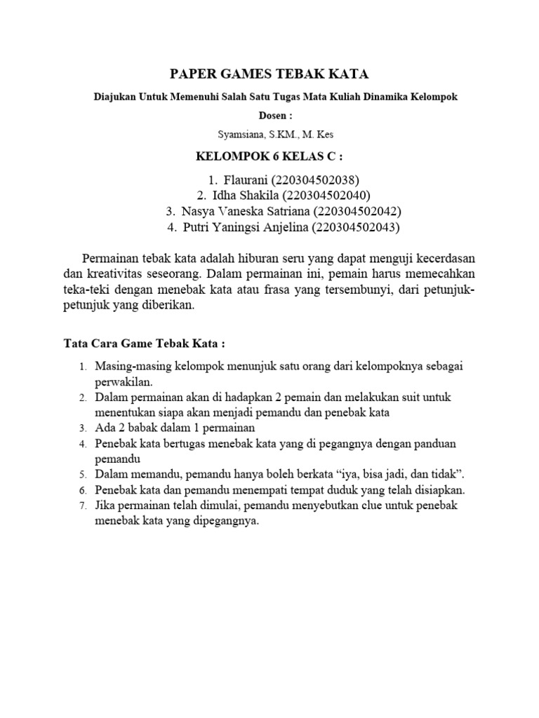 Paper Games Tebak Kata | PDF