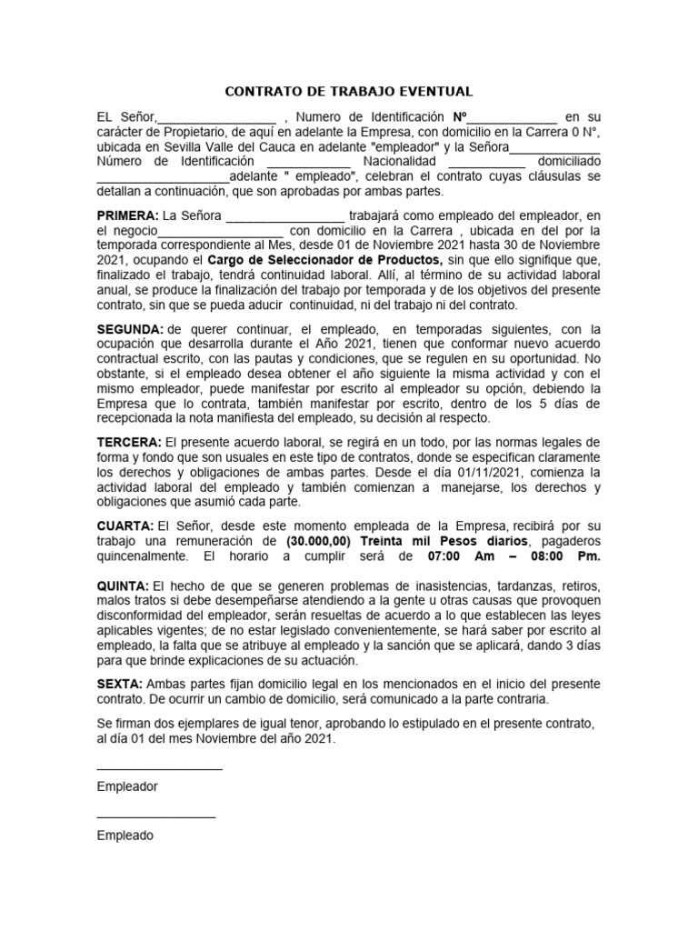 Contrato de Trabajo Eventual | PDF | Derecho laboral | Justicia