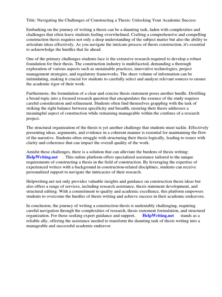 Construction Thesis Ideas | PDF | Thesis | Engineering