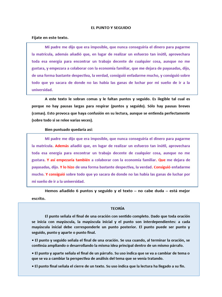 El punto y seguido ORTOGRAFÍA | PDF