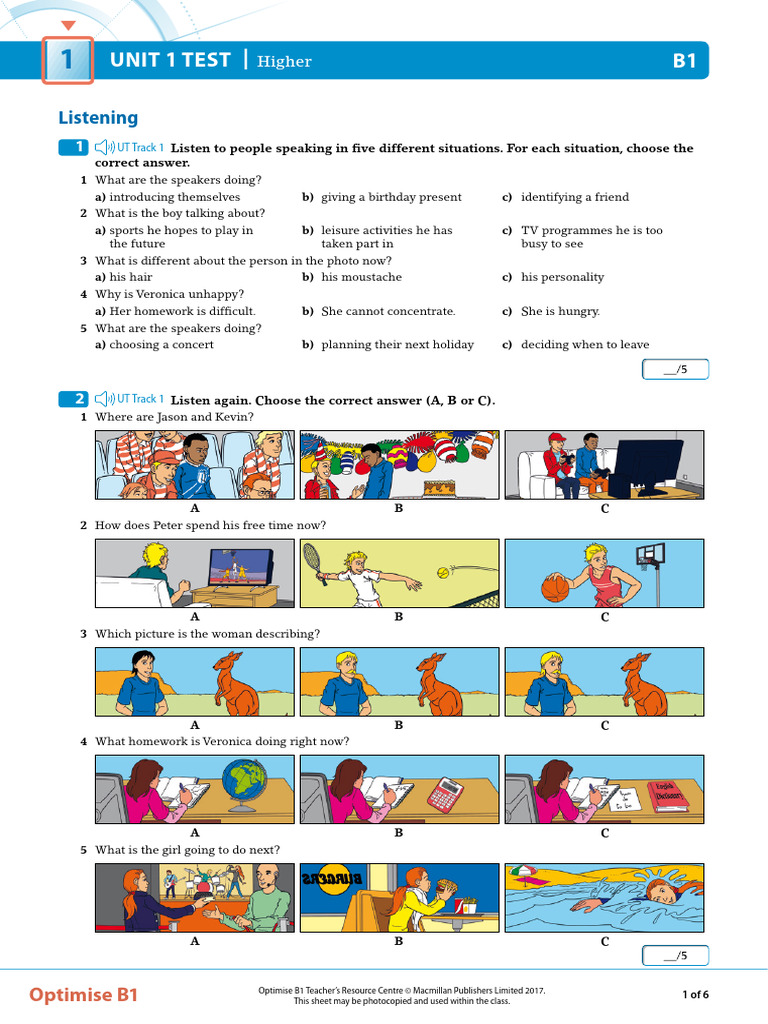 OPT B1 Unit Test 1 Higher | PDF | Body Language | Human Communication
