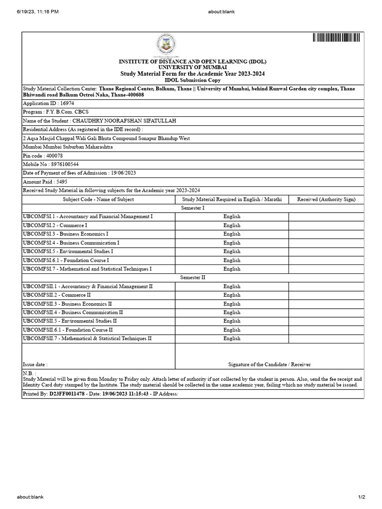 IDOL Mumbai Study Material Form 2023-24 | PDF | Science & Mathematics