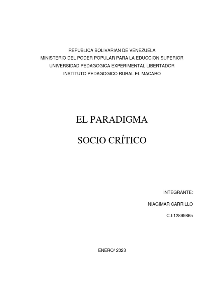 El Paradigma Socio Crítico | PDF | Paradigma | Sociedad