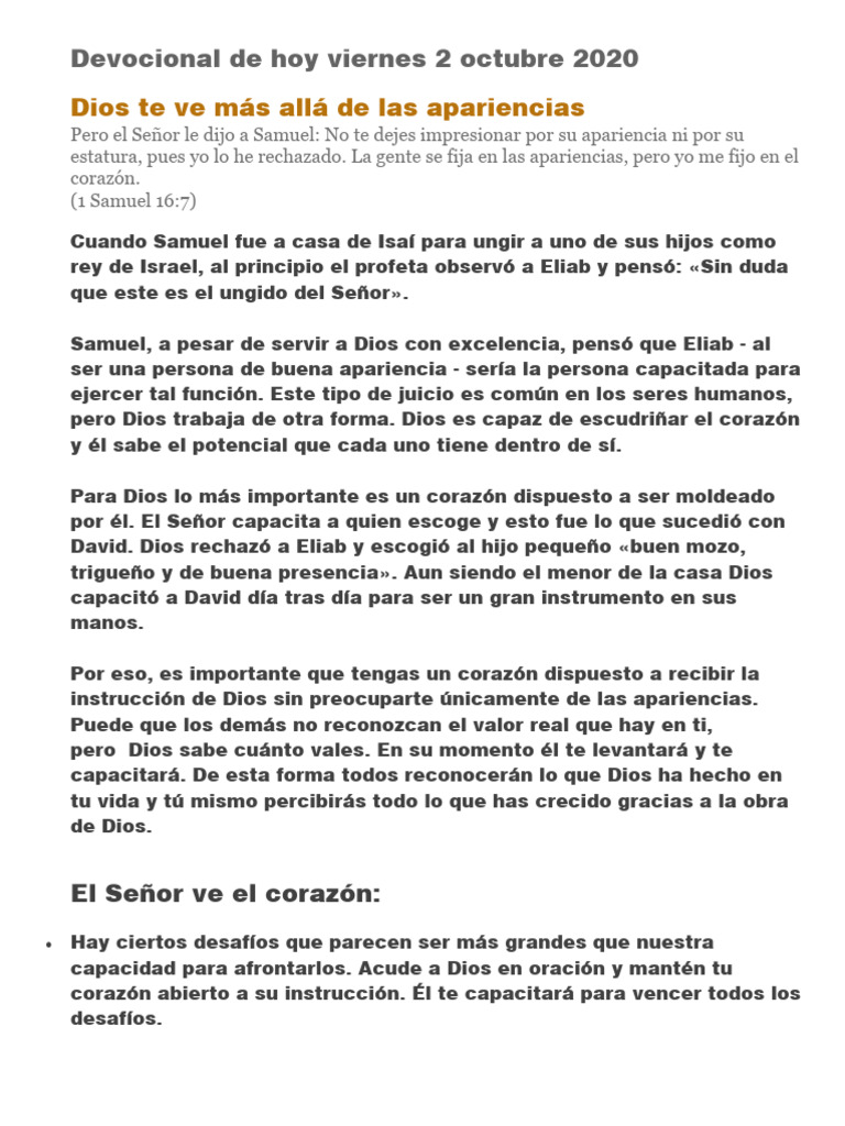 Dios te ve mas alla de las apariencias 2 octubre | PDF | Jesús | Dios