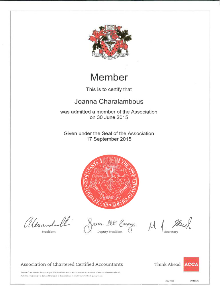 ACCA Certificate | PDF