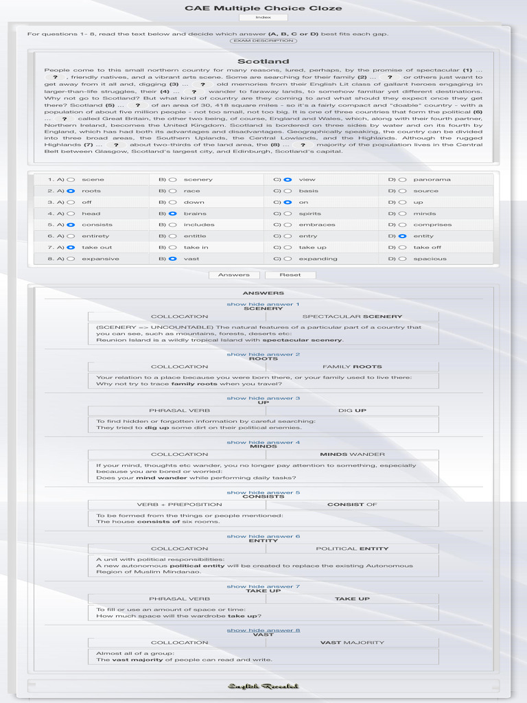 ENGLISH TESTS - CAE - Use of English - Multiple Choice Cloze ...