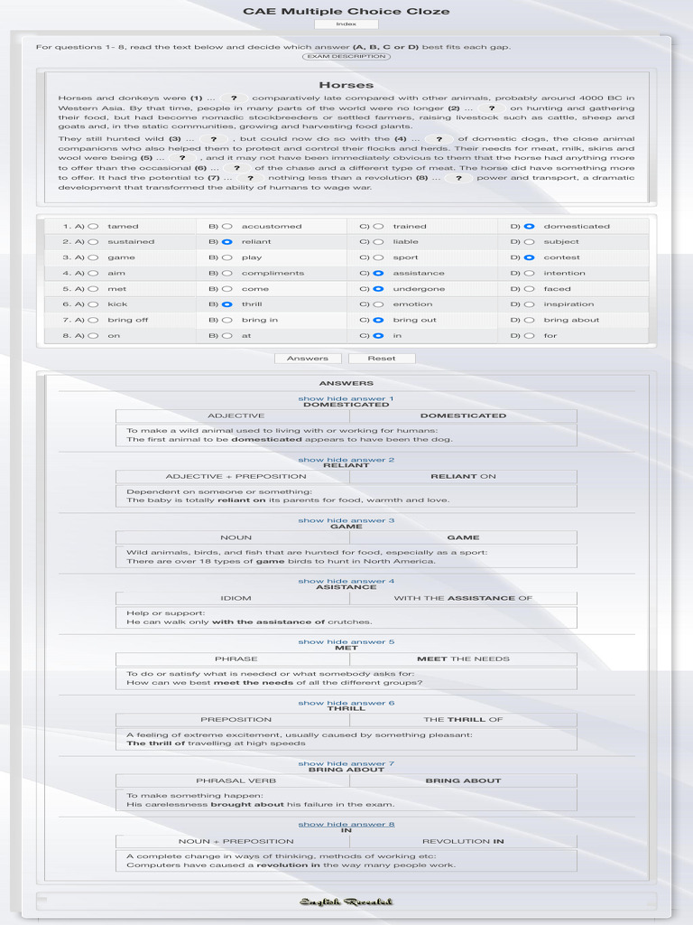 ENGLISH TESTS - CAE - Use of English - Multiple Choice Cloze ...